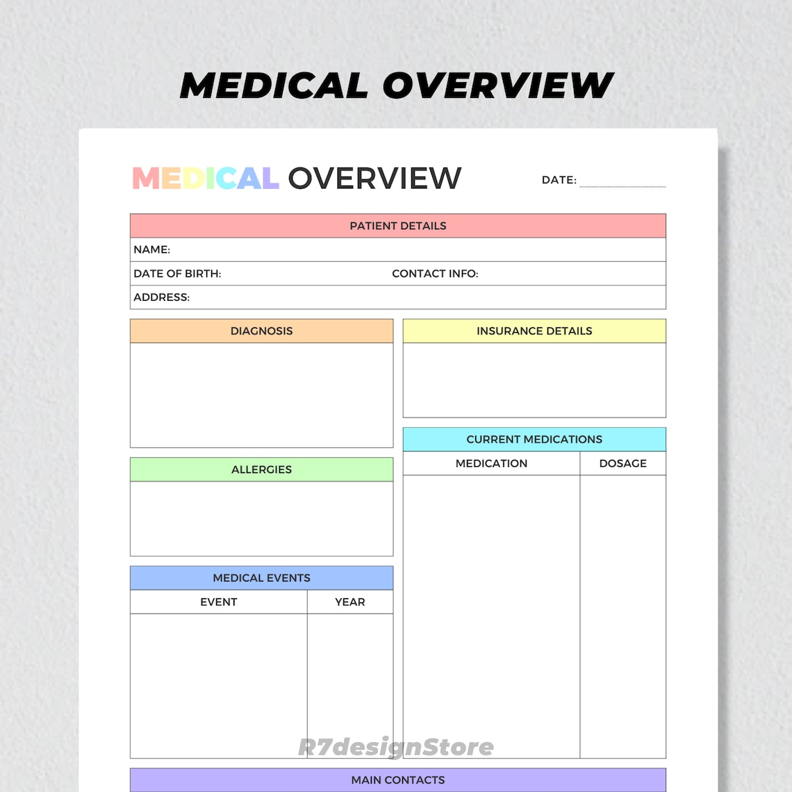 Medical Overview Printable, Patient Medical Summary, Health Treatment ...
