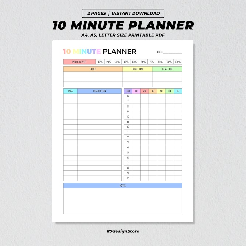 10 Minute Planner Printable, Time Management, Productivity Tracker ...