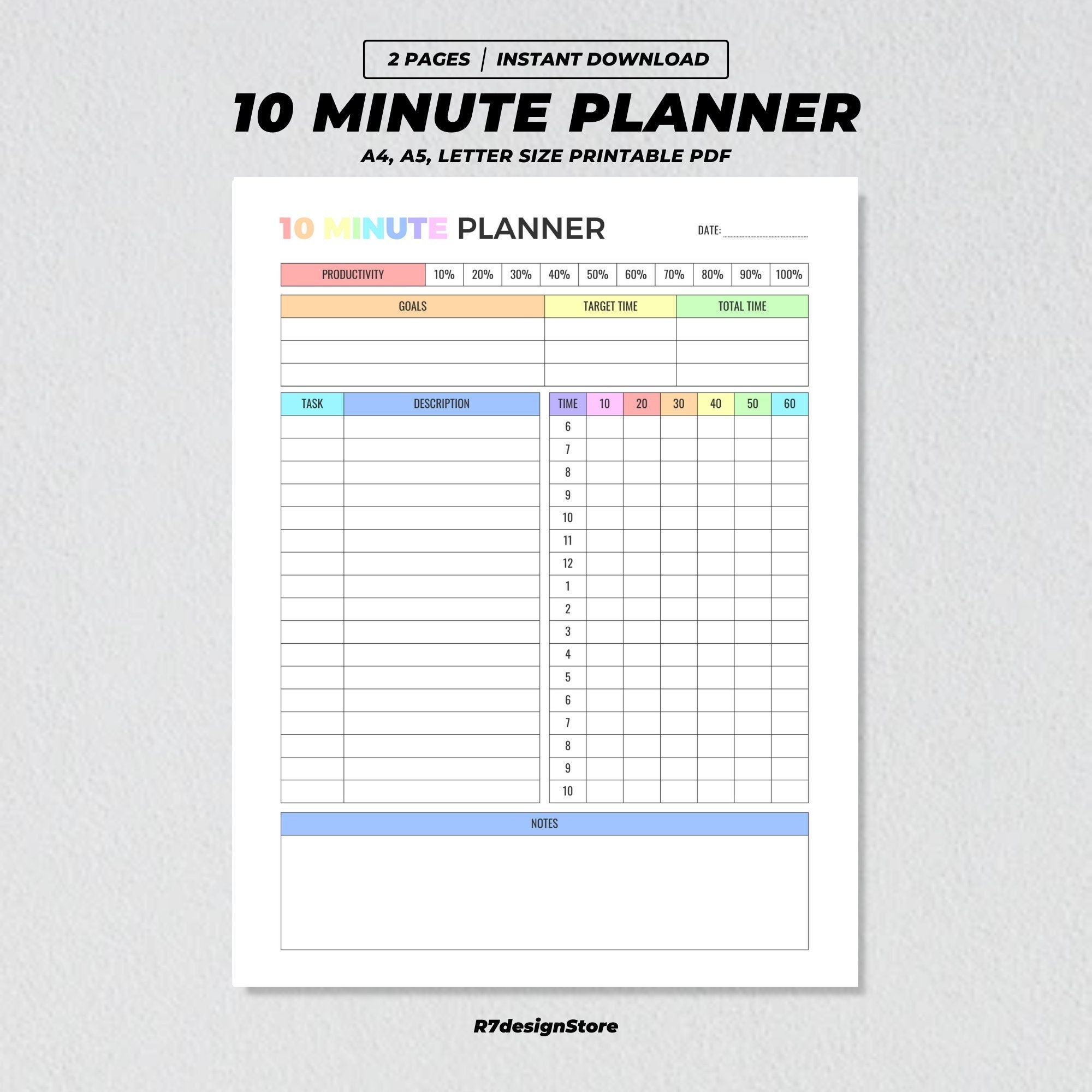 10 Minute Planner Printable, Time Management, Productivity Tracker ...