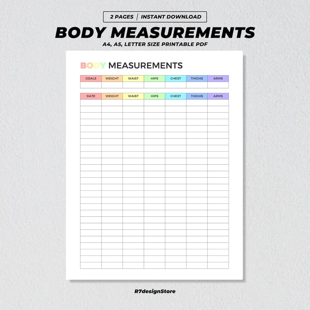 Body Measurements Printable, Weight Loss Planner, Health & Fitness ...