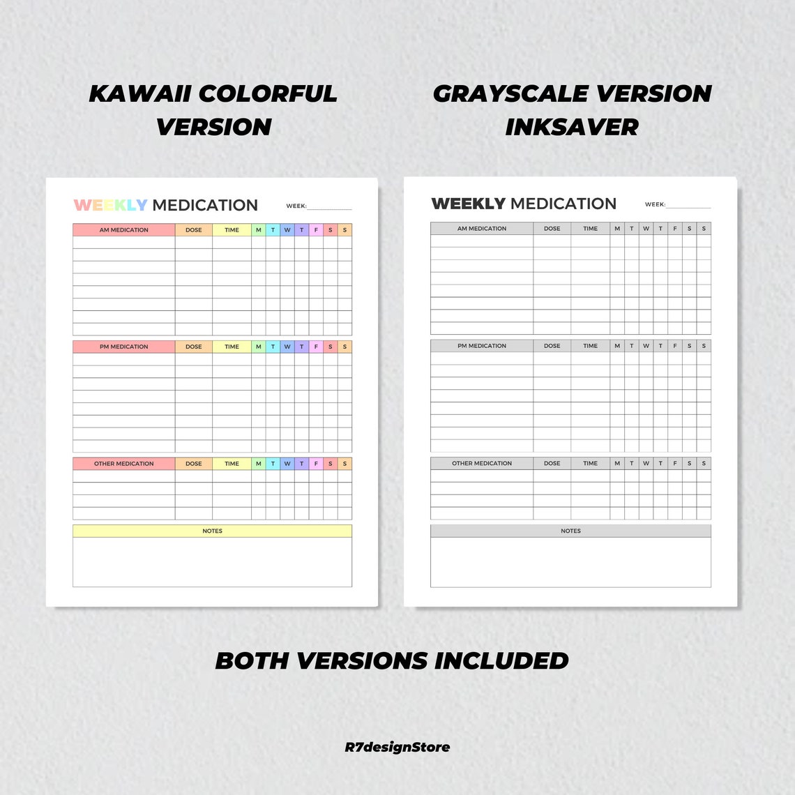 Weekly Medication Log Printable, AM PM Medicine Dosage Tracker ...