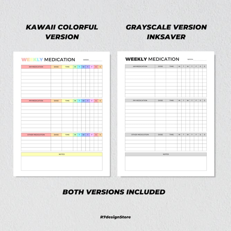 Weekly Medication Log Printable, AM PM Medicine Dosage Tracker ...