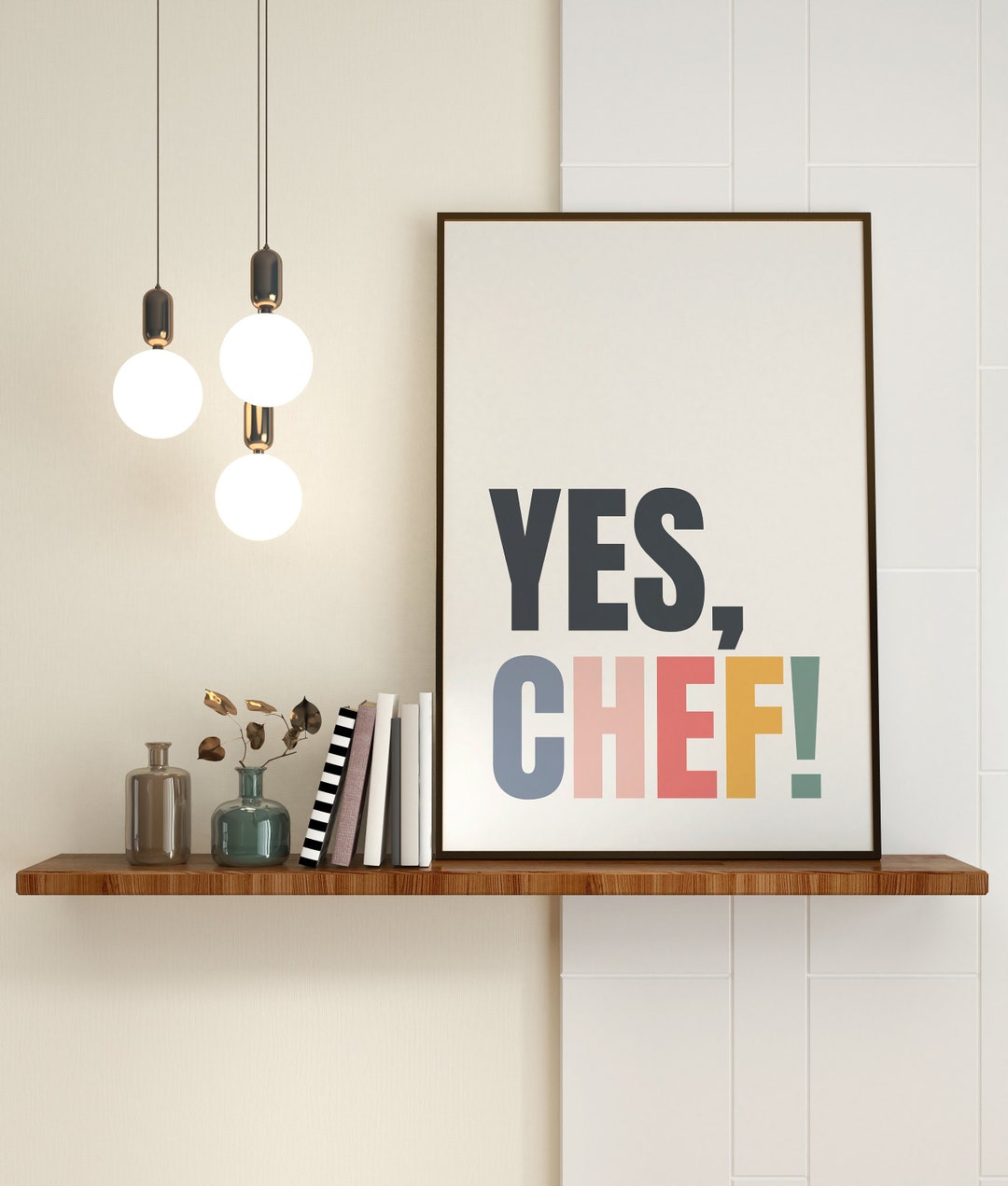 Yes Chef Printable Wall Art, Colorful Typography, Preppy Kitchen Decor ...
