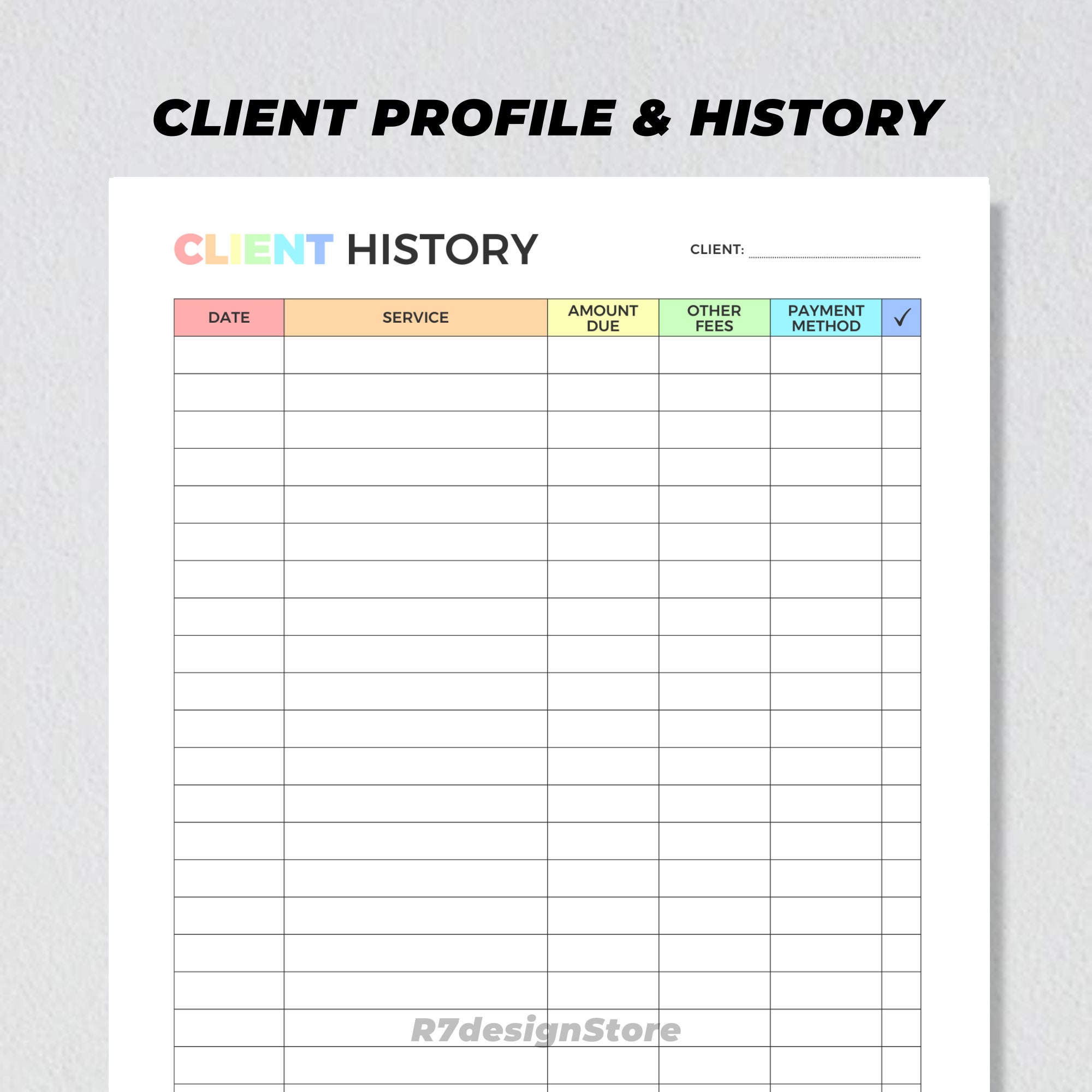 Client Profile & History Printable, Small Business Client Form, Client ...