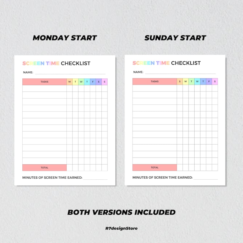 Buy Kids Screen Time Checklist Printable, Weekly Chore Chart, Earn ...