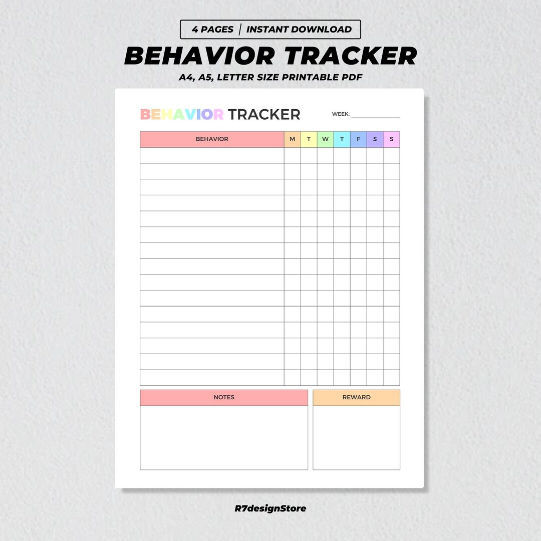 Behavior Tracker for Kids Printable, Fillable Behavior Chart, Colorful ...