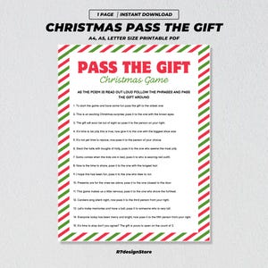 Christmas Pass the Gift Game Printable, Pass the Prize Quiz, Left Right ...