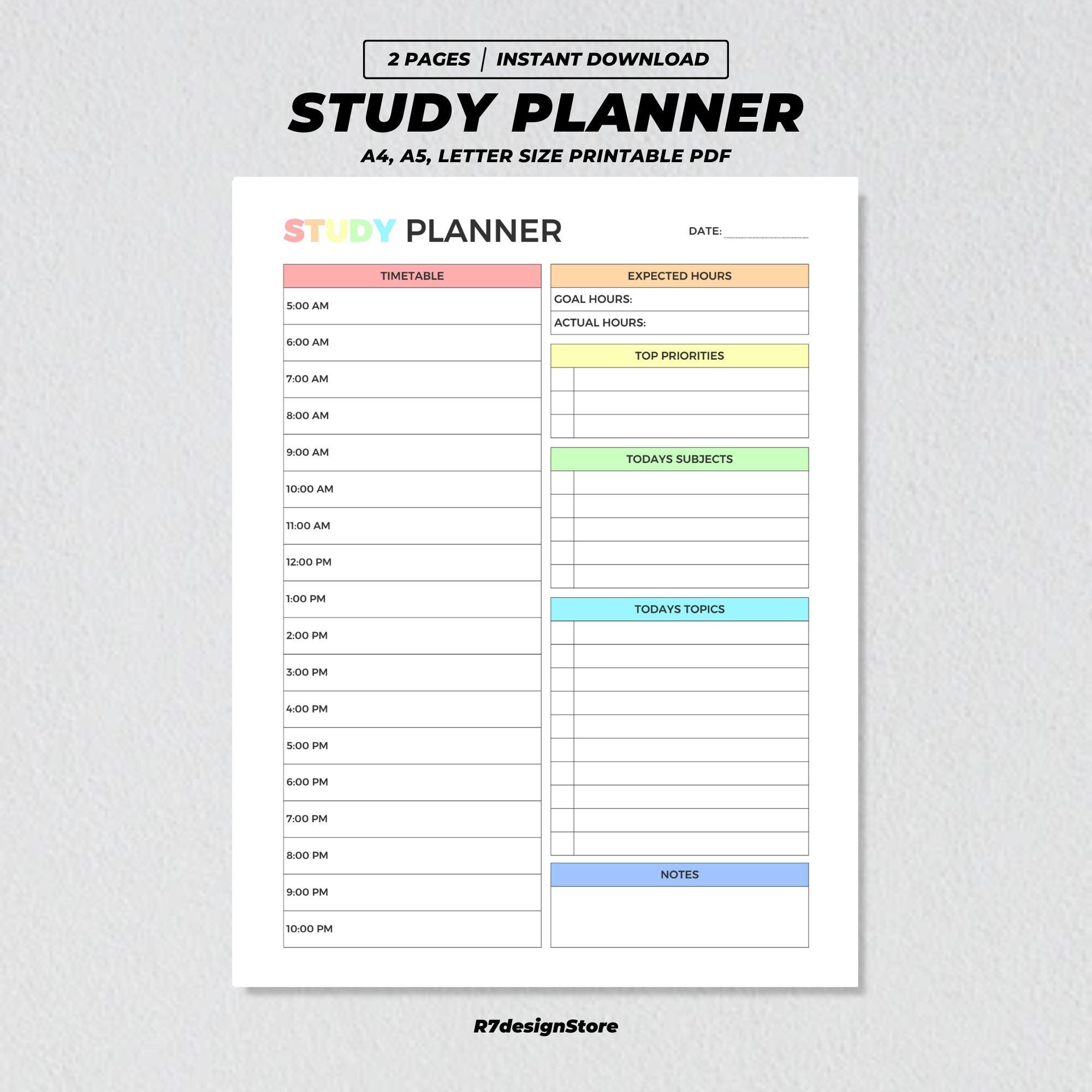 Study Planner Printable, Student Timetable Schedule, Hourly Study ...