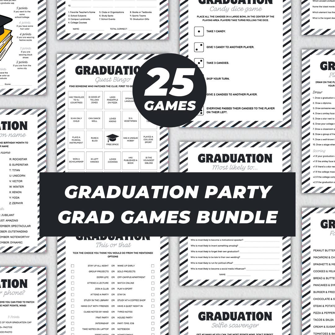 Graduation Party Games Bundle Printable, College Grad Party, High ...
