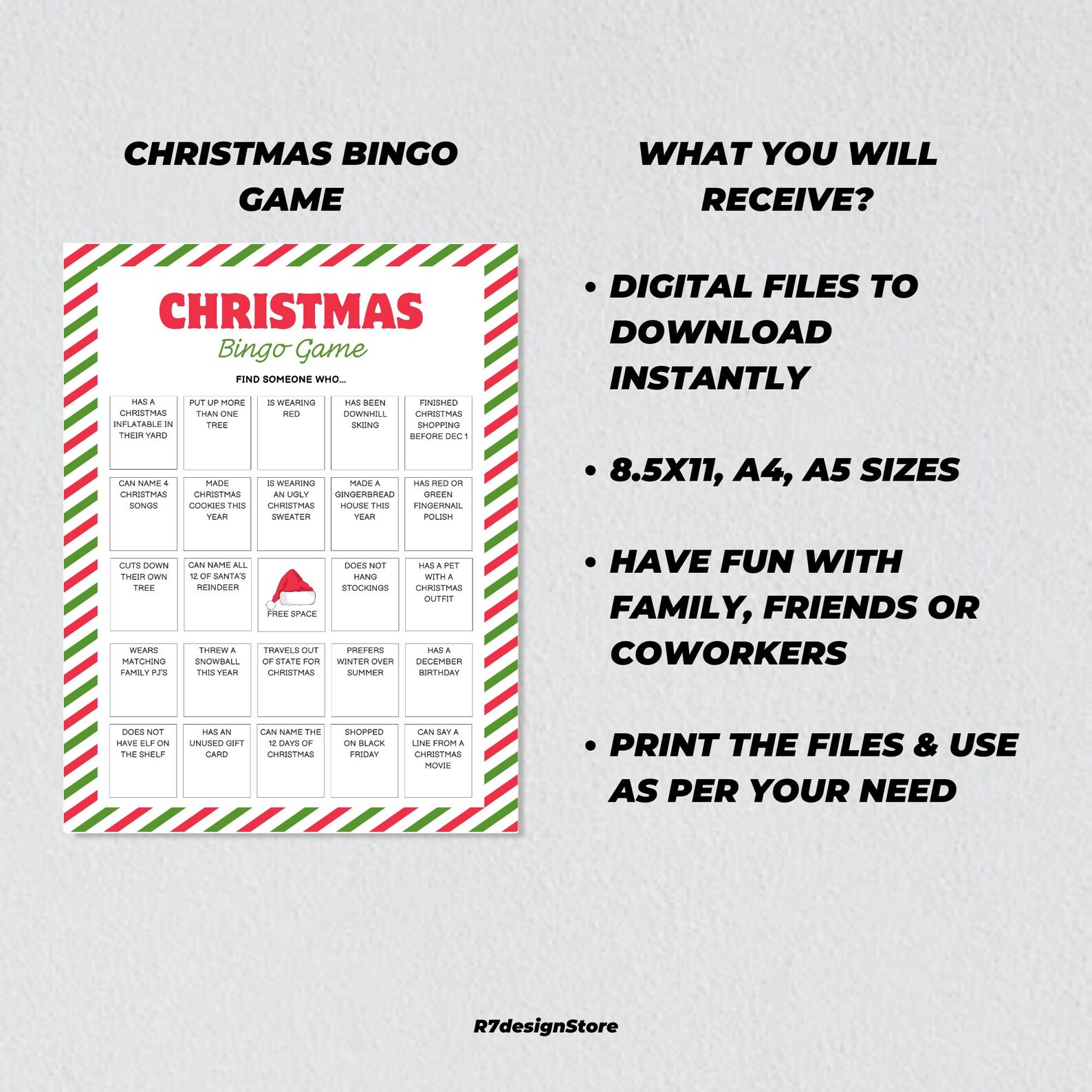 Christmas Bingo Printable, Christmas Party Game, Find Someone Who Quiz ...