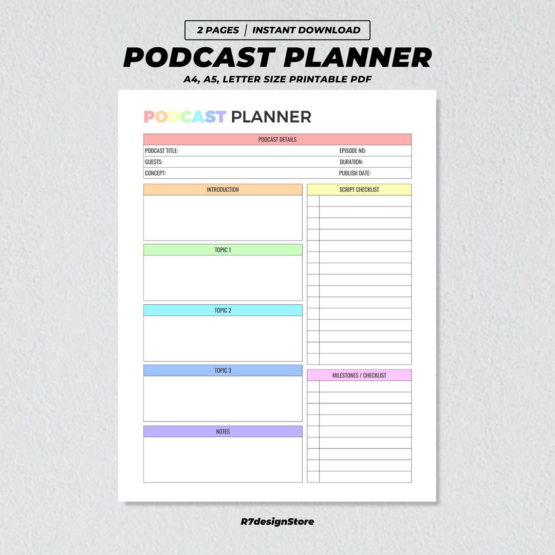 Podcast Planner Printable, Podcast Script Planning Checklist, Interview ...
