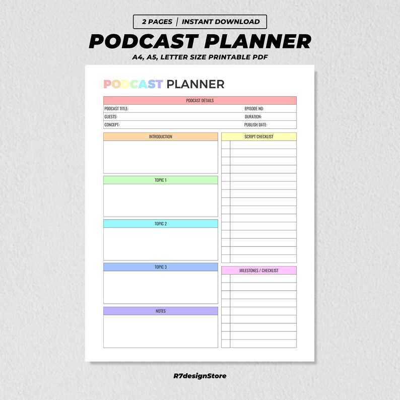 Podcast Planner Printable, Podcast Script Planning Checklist, Interview ...
