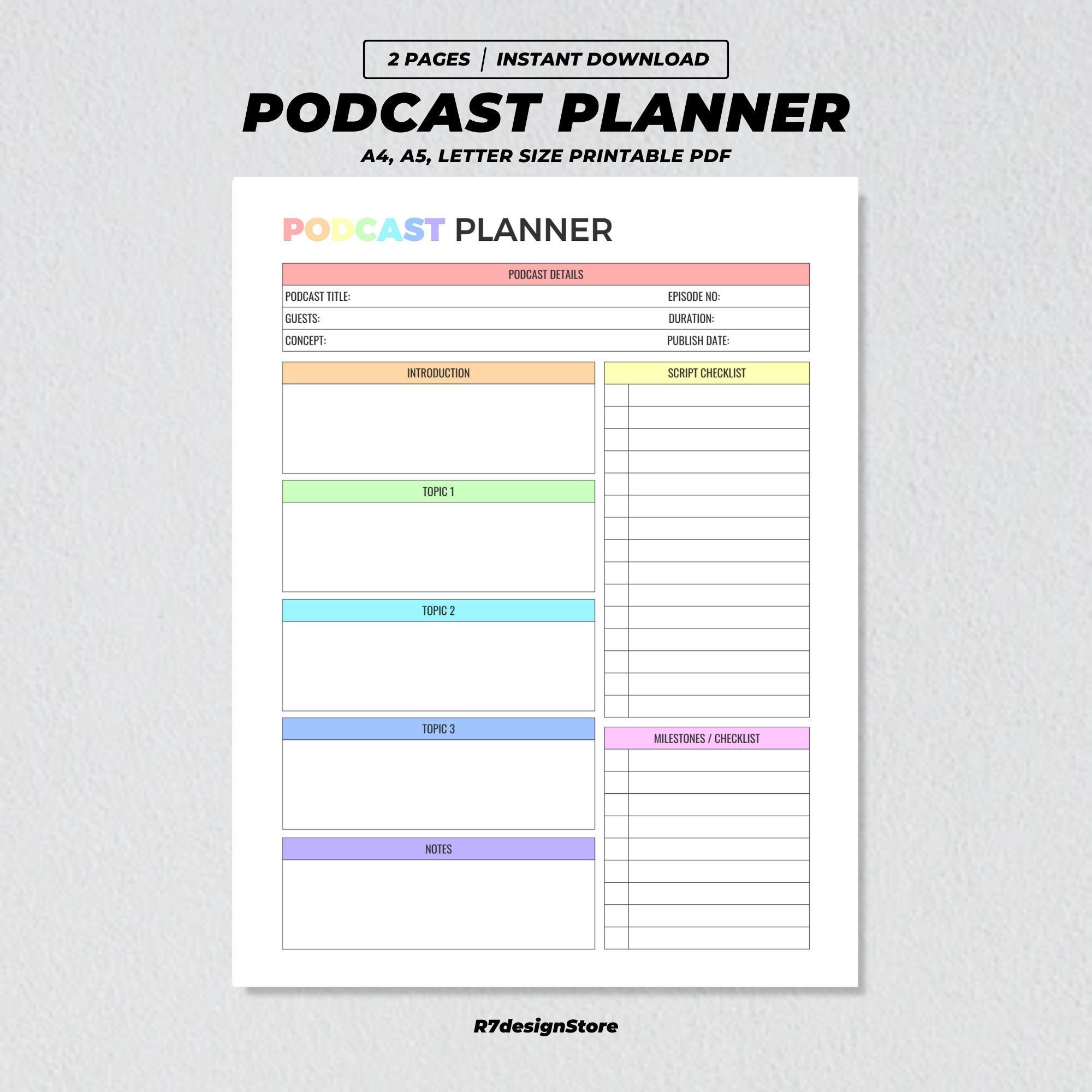Podcast Planner Printable, Podcast Script Planning Checklist, Interview ...