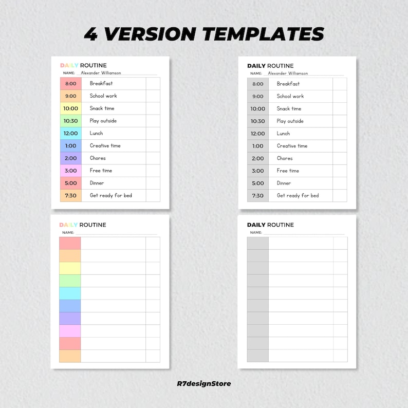 Kids Daily Routine Printable Chart, Daily Children Responsibility ...