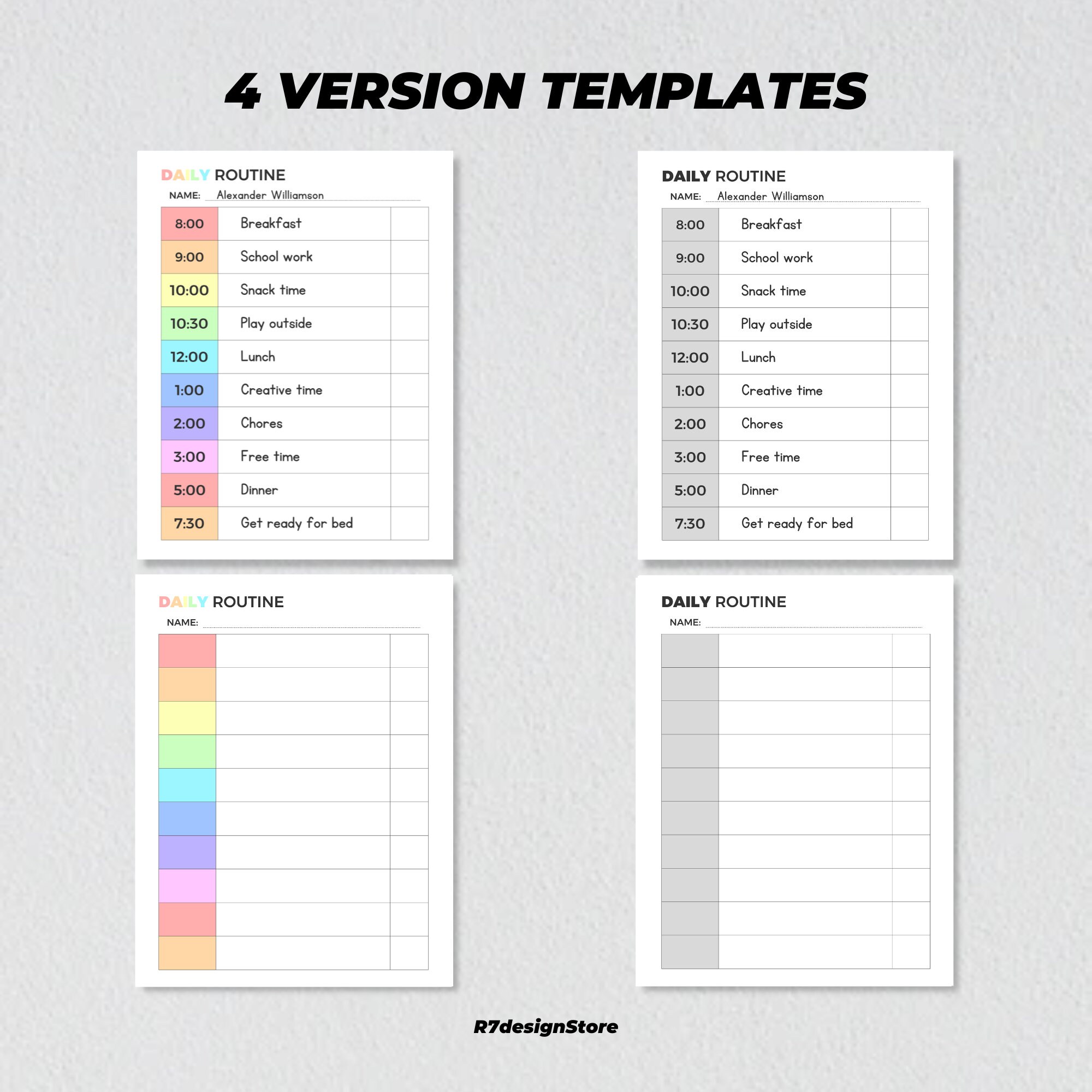 Kids Daily Routine Printable Chart, Daily Children Responsibility ...