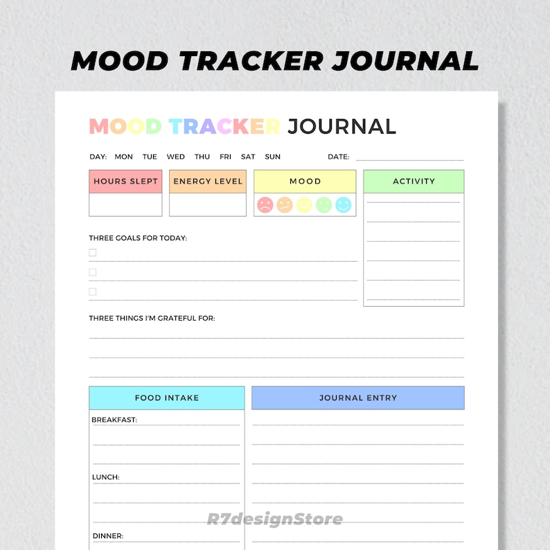 Mood Tracker Journal Printable Emotion Wellness Tracker - Etsy