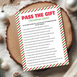 Christmas Pass the Gift Game Printable, Pass the Prize Quiz, Left Right ...