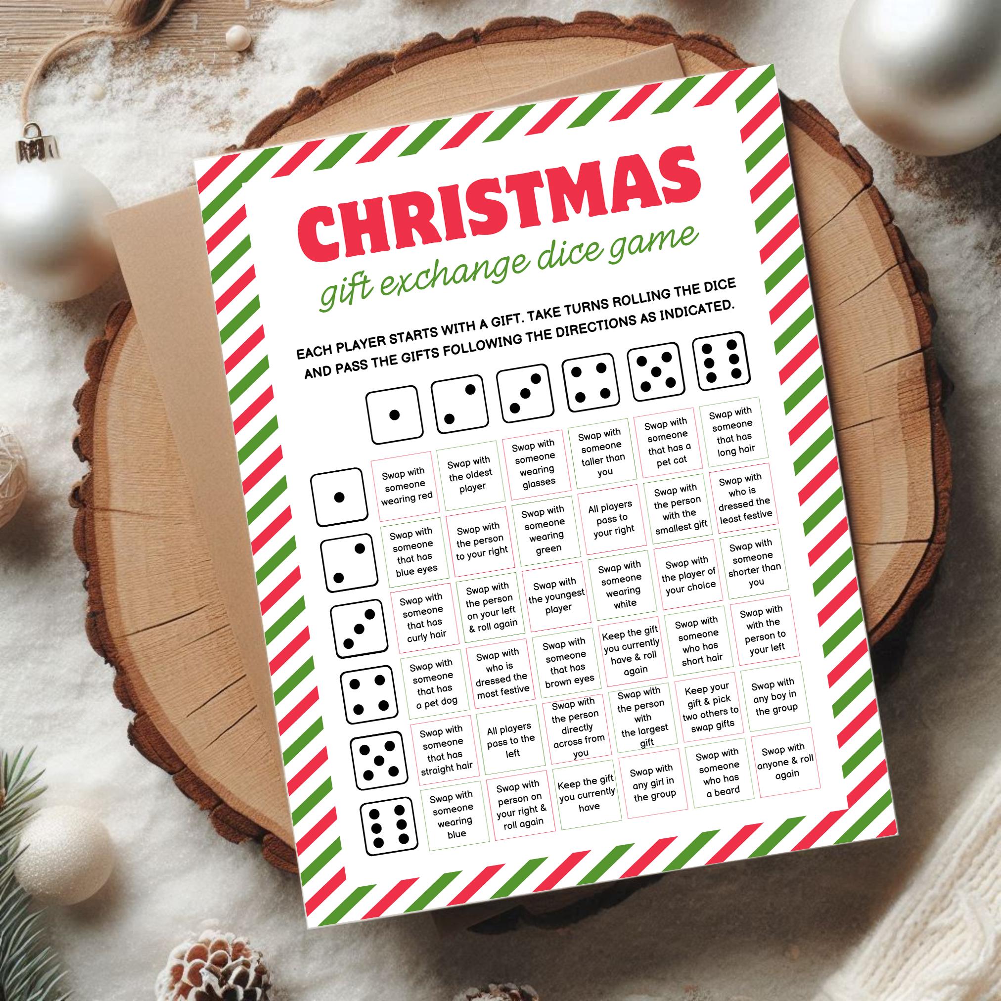 Christmas Gift Exchange Dice Game Printable, Secret Santa Games, Roll ...