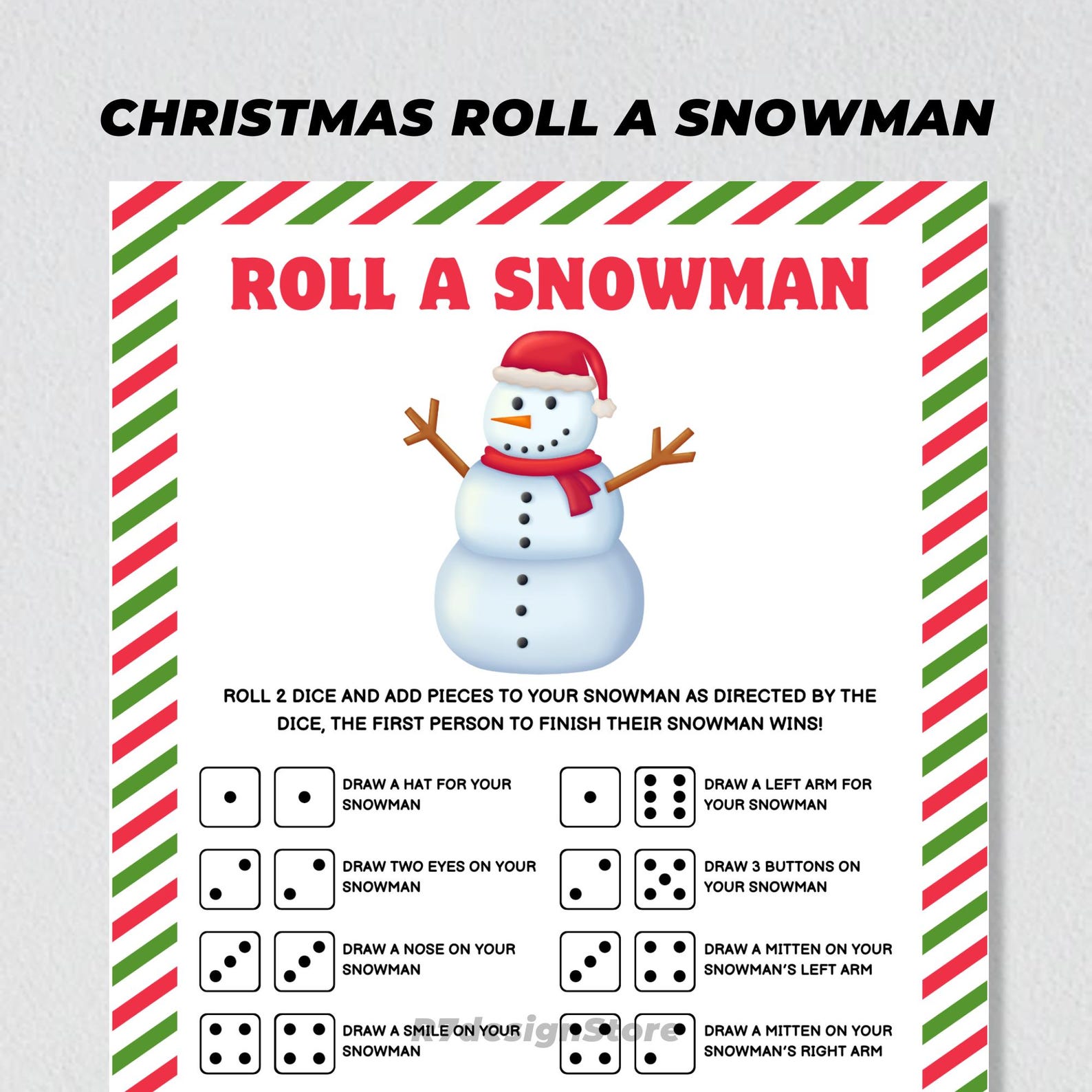 Christmas Roll A Snowman Printable, Winter Family Game, Xmas Group ...