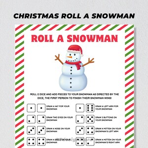 Christmas Roll A Snowman Printable, Winter Family Game, Xmas Group ...