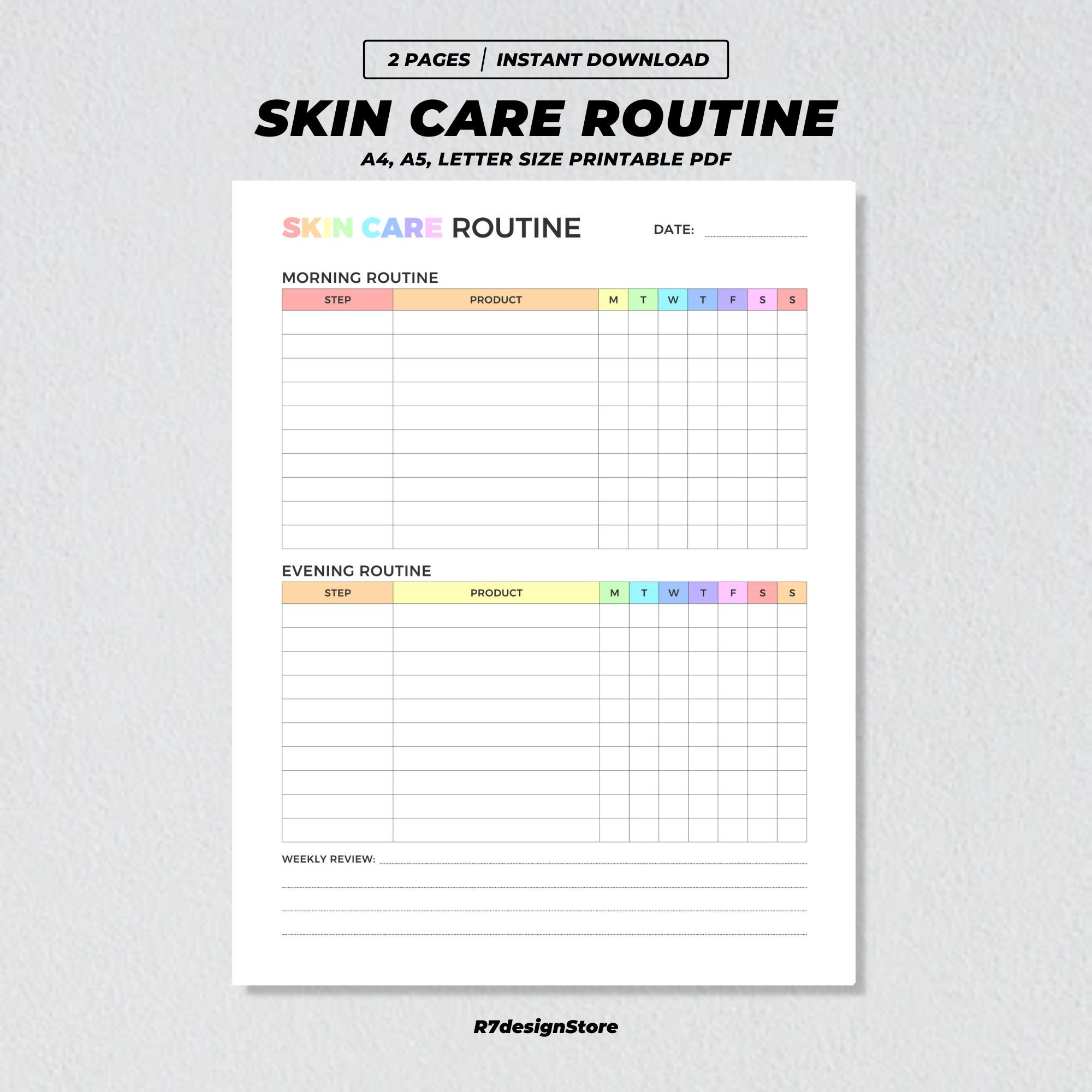 Skin Care Routine Printable, Self Care Checklist Template, 7 Day Skin ...