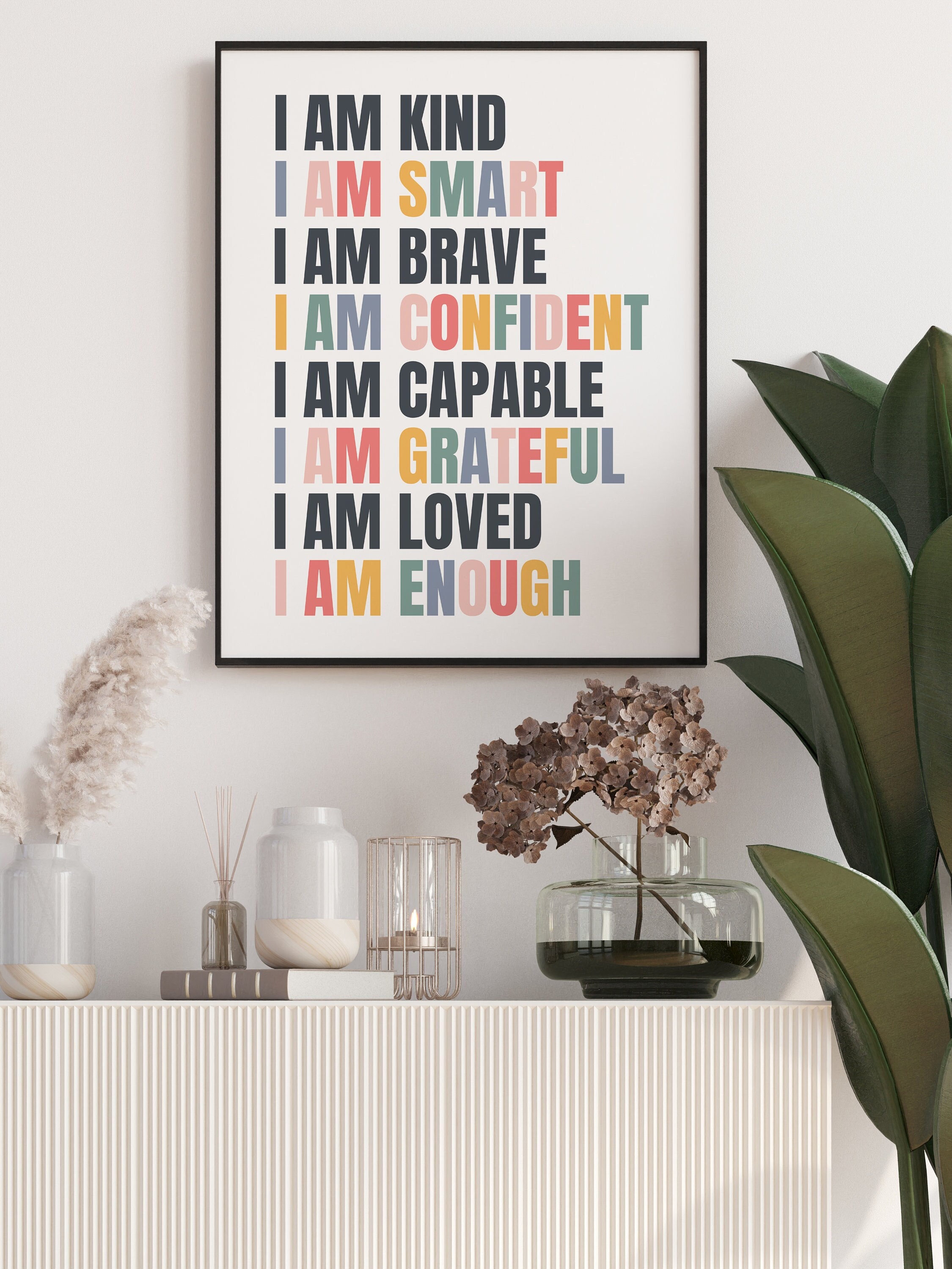 I Am Kind I Am Smart Art Printable, Colorful Motivational Wall Art ...