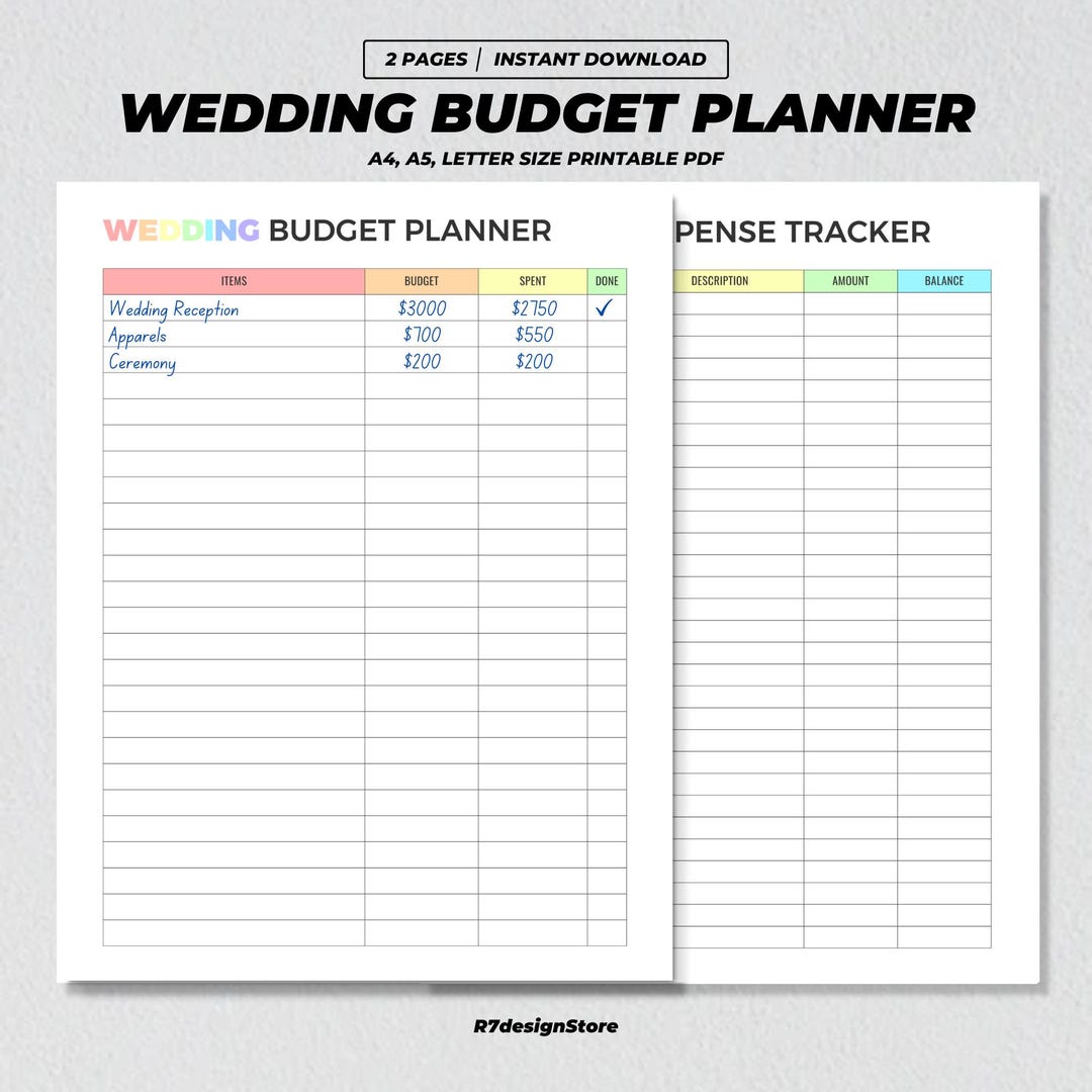Wedding Budget Planner Printable, Wedding Expense Planner, Bride Groom ...