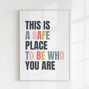 Safe Place Wall Art Printable, Colorful Typography, Positive Classroom ...