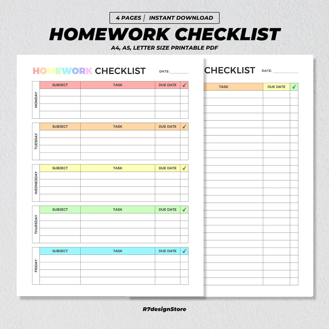 Buy Homework Checklist Printable, Weekly Homework Tracker, Student ...
