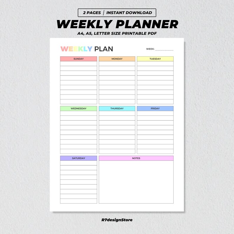 Weekly Planner Printable, Daily Task Tracker, to Do List Schedule, Week ...