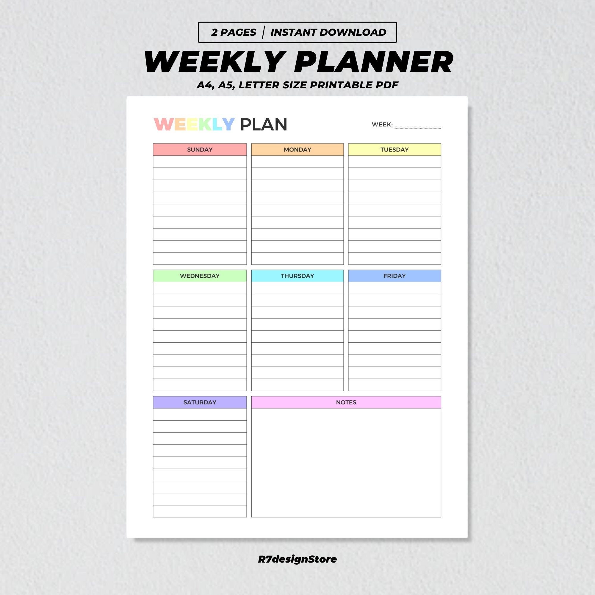 Weekly Planner Printable, Daily Task Tracker, to Do List Schedule, Week ...