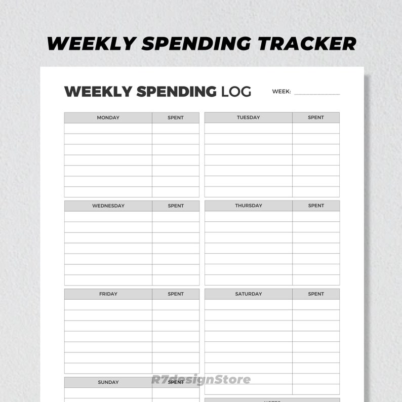 Weekly Spending Tracker Printable, Expense Record Planner, Purchase ...