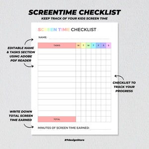 Buy Kids Screen Time Checklist Printable, Weekly Chore Chart, Earn ...