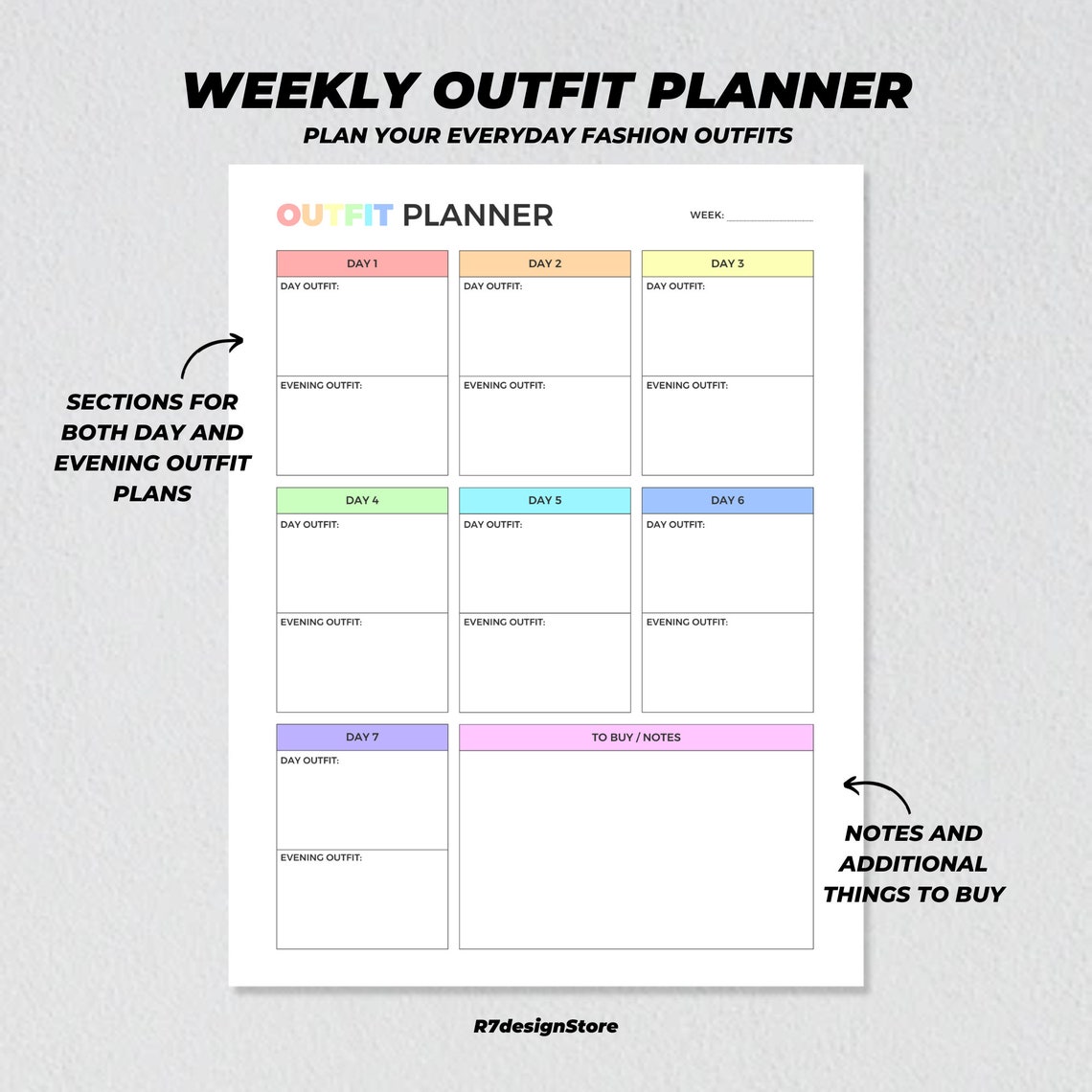 Outfit Planner Printable, Weekly Fashion Tracker, Event Wardrobe ...