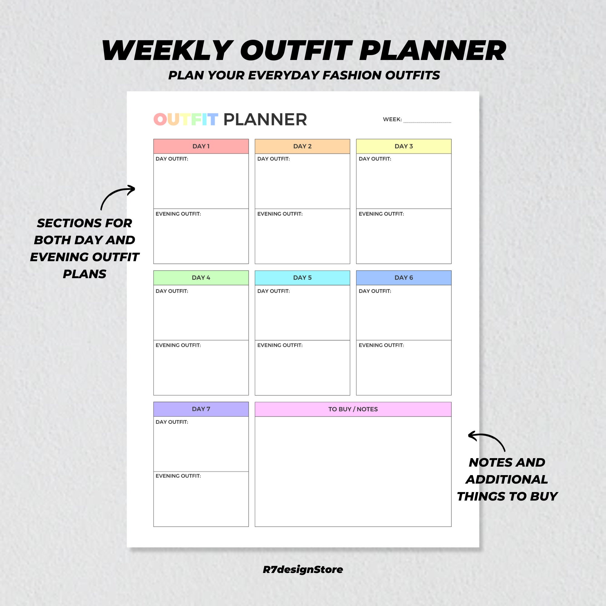 Outfit Planner Printable Weekly Fashion Tracker Event - Etsy
