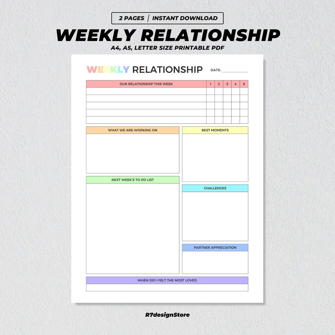 Weekly Relationship Printable, Couple Activity Check In, Love ...