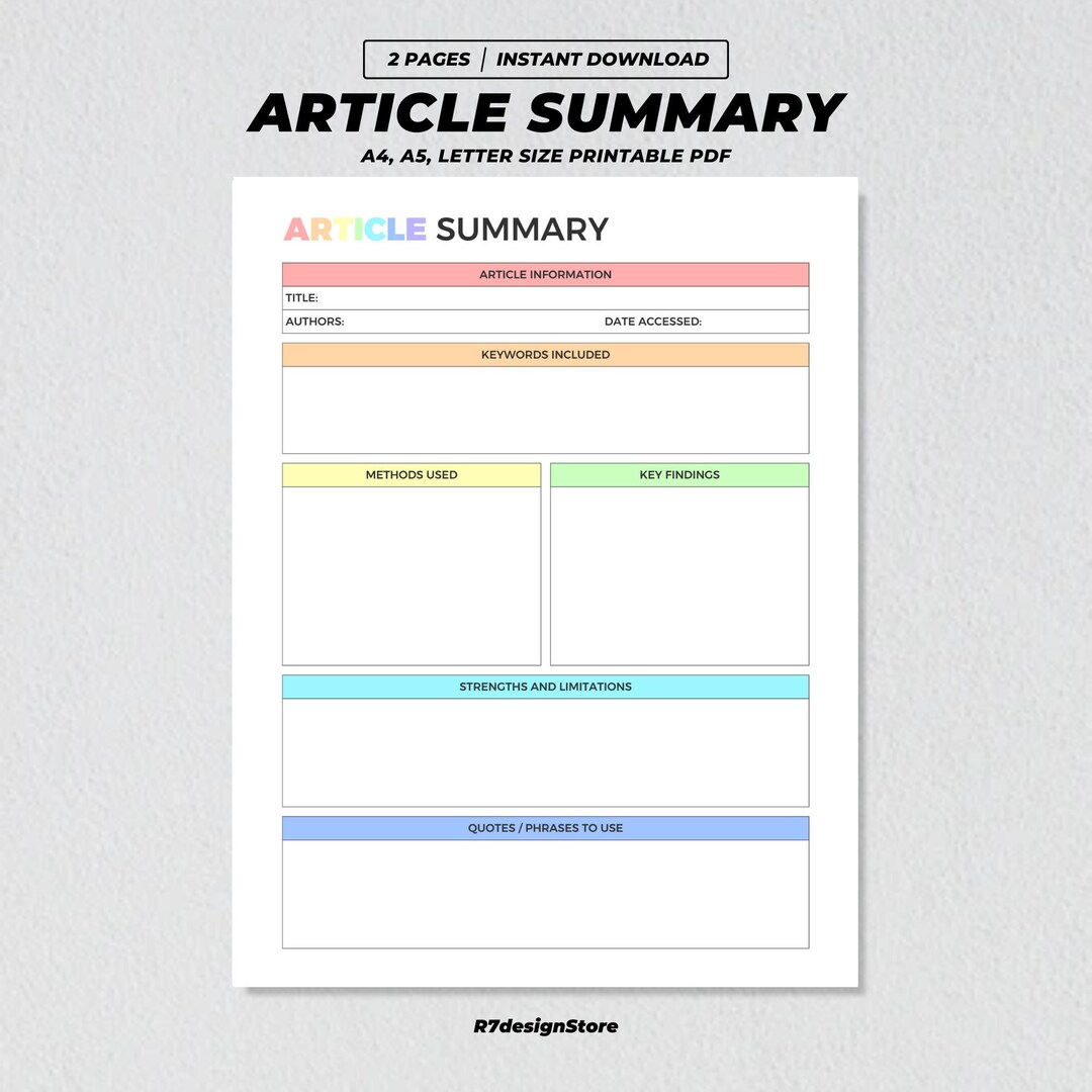 Article Summary Printable, Scientific Research Paper, Student ...