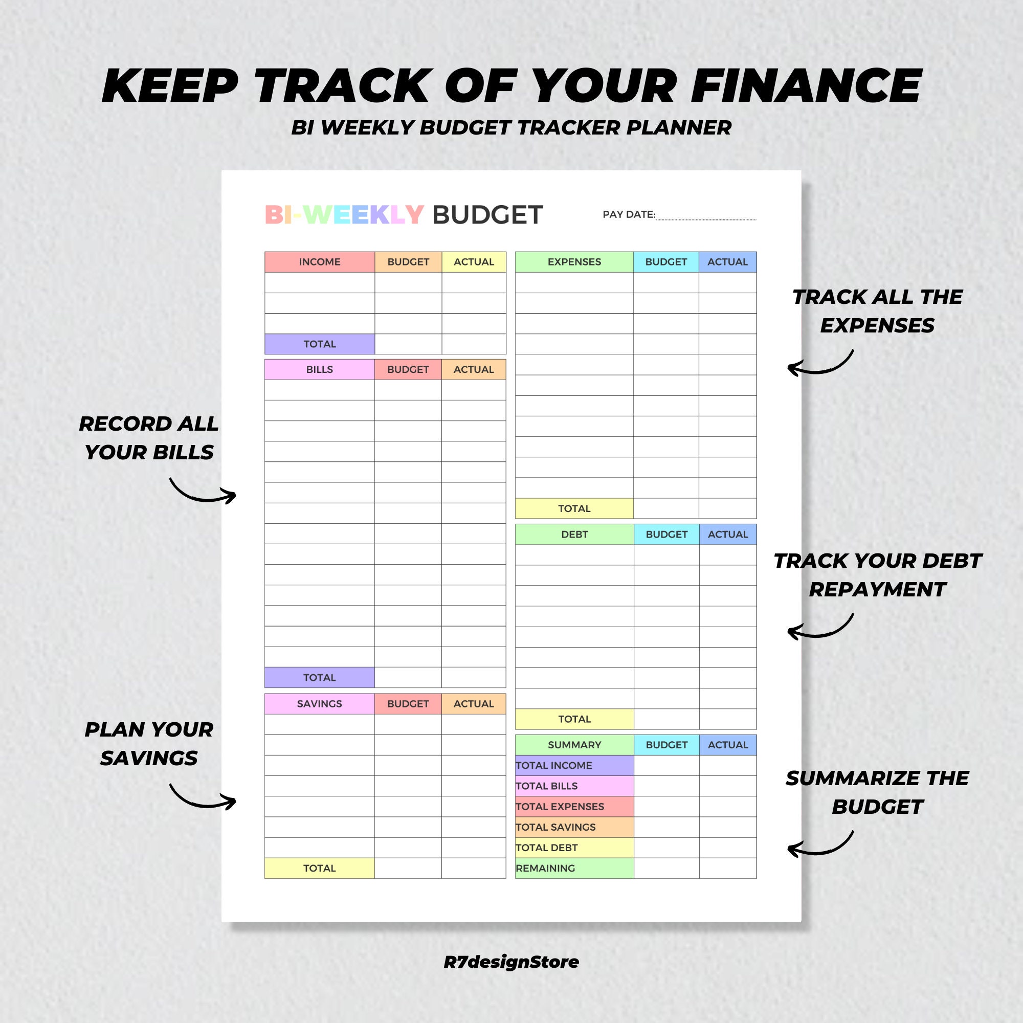 Bi Weekly Budget Planner Printable Paycheck Budget Template - Etsy