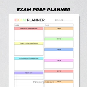 Exam Planner Printable, Student Exam Prep Organizer, Subject Study Tracker, College Exam ...