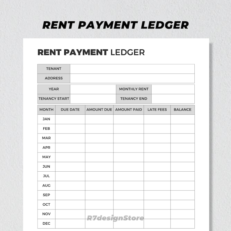 Rent Payment Ledger Printable, Landlord Tenant Payment Tracker, Monthly ...