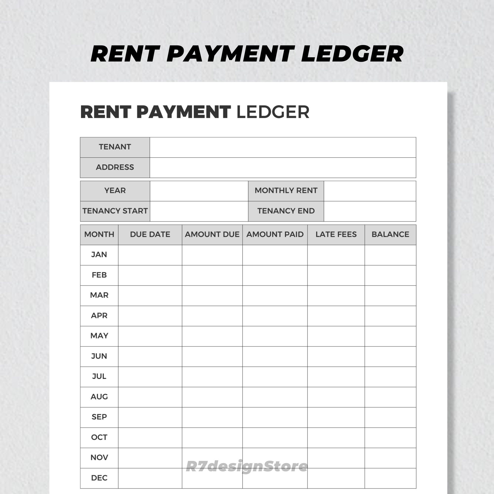 Rent Payment Ledger Printable, Landlord Tenant Payment Tracker, Monthly ...