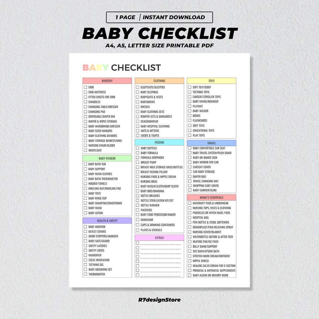 Baby Checklist Printable, New Born Baby Checklist, Baby Essentials List ...