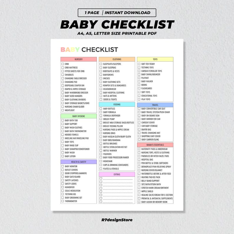 Baby Checklist Printable, New Born Baby Checklist, Baby Essentials List ...