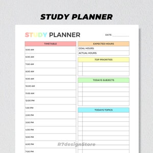 Buy Study Planner Printable, Student Timetable Schedule, Hourly Study ...