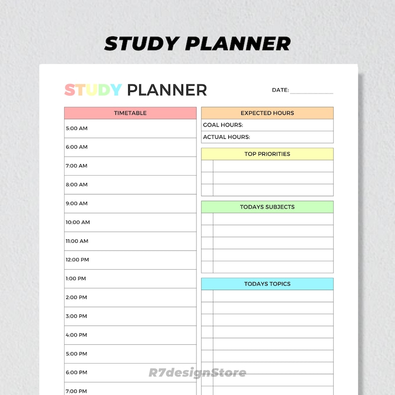 Study Planner Printable, Student Timetable Schedule, Hourly Study ...