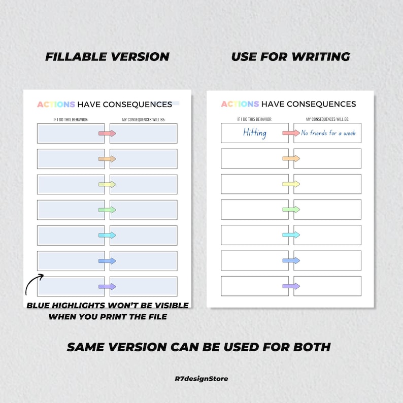 Actions Have Consequences Printable, Fillable Discipline Chart, Kids ...