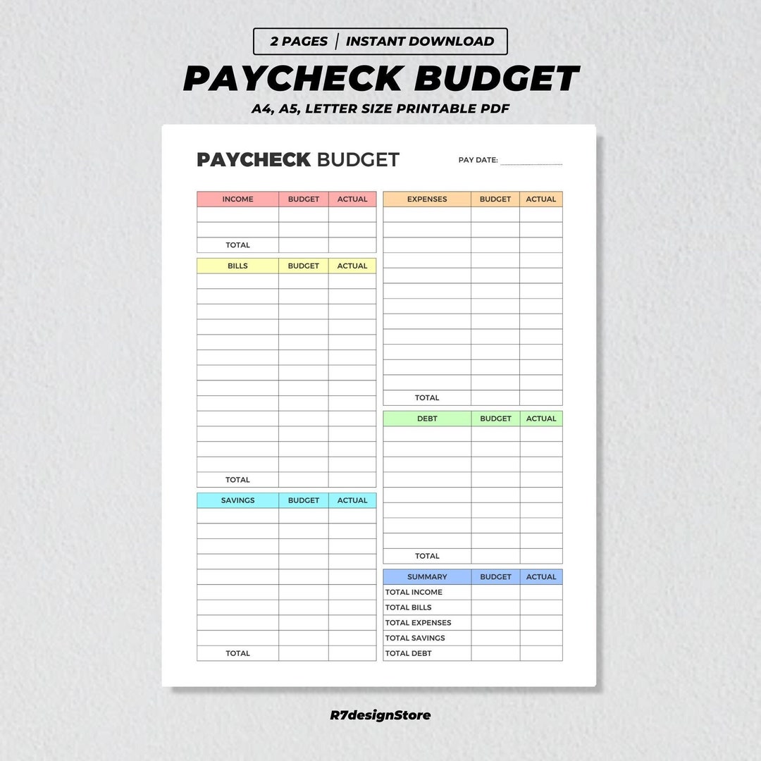Paycheck Budget Printable, Home Finance Planner, Monthly Budget Tracker ...