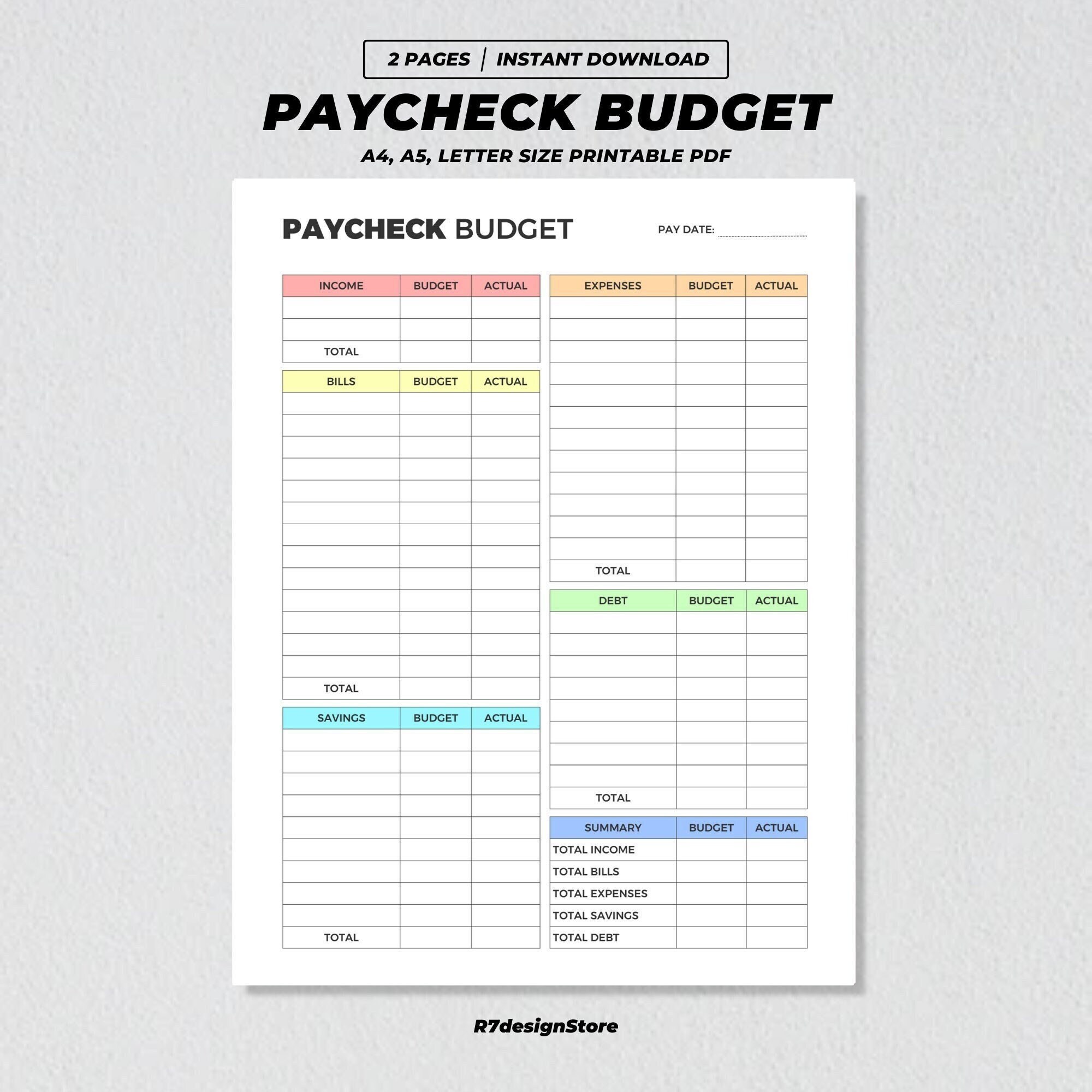 Paycheck Budget Printable, Home Finance Planner, Monthly Budget Tracker ...