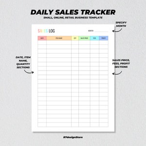 Sales Log Printable, Daily Sales Profits Tracker, Everyday Order Record ...