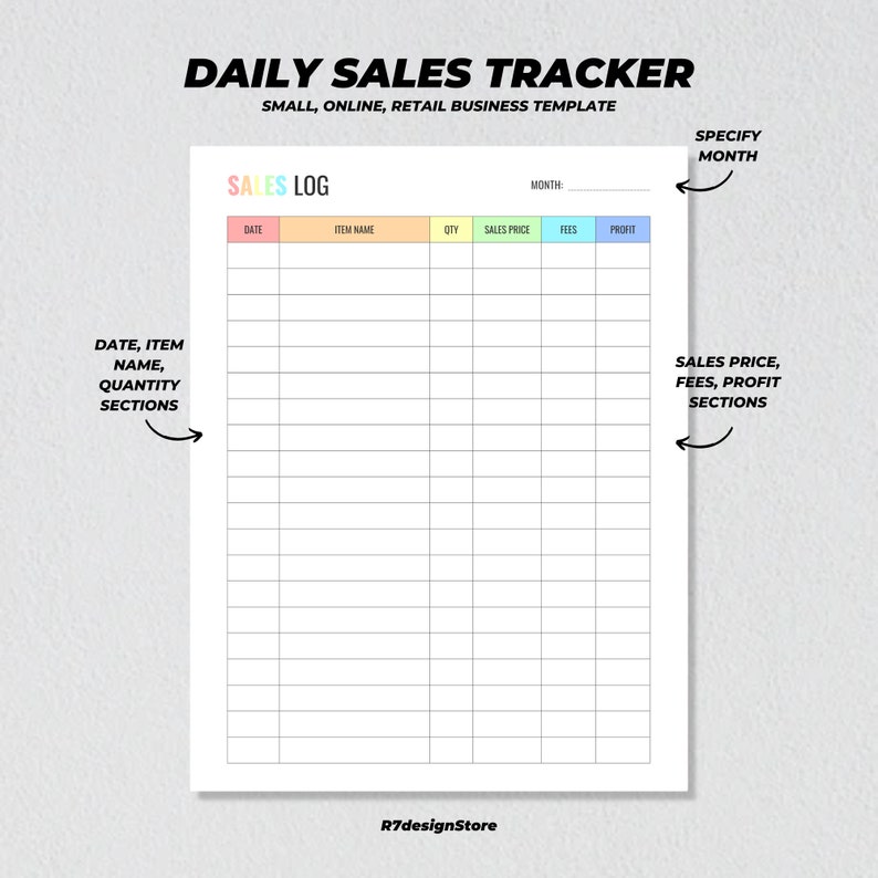 Sales Log Printable, Daily Sales Profits Tracker, Everyday Order Record ...